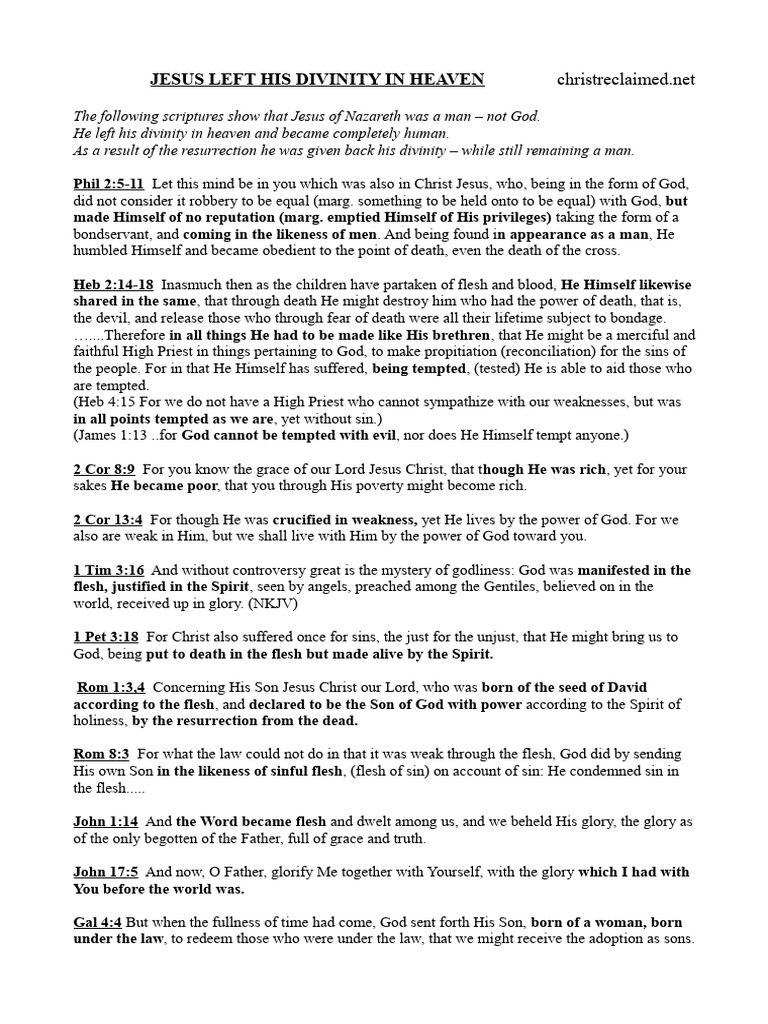 Jesus Left His Divinity in Heaven | PDF | Glory (Religion) | Jesus