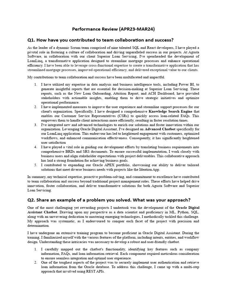 Performance Review | PDF | Databases | Collaboration