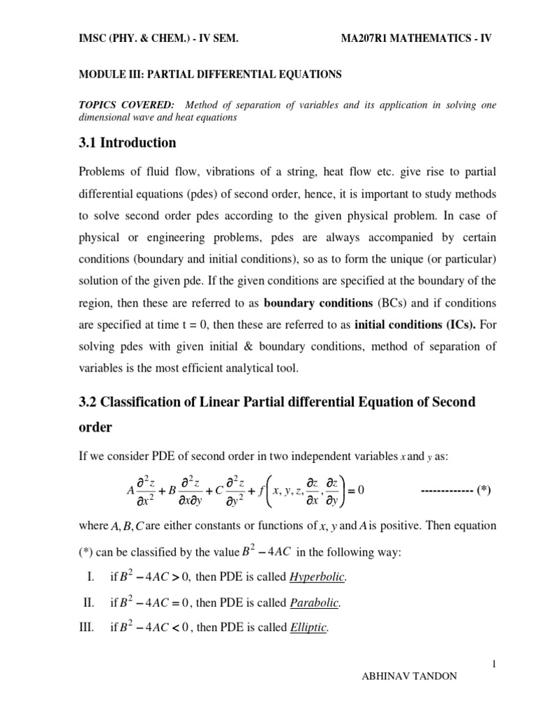 Module3 Final Ma207r1 Separation Variables Pde Notes Pdf Partial Differential Equation