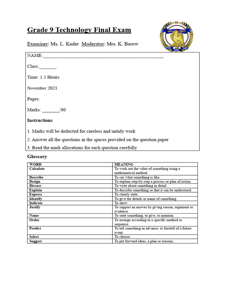 Grade 9 Technology Final Exam | PDF | Electrical Resistance And ...