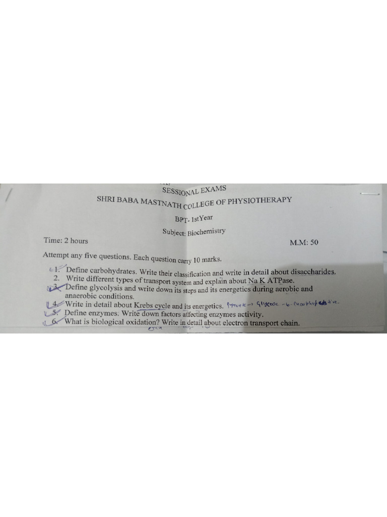 Biochemistry Ques Paper | PDF