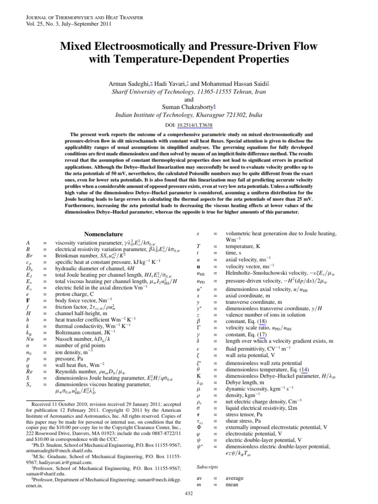 Mixed Electroosmotically and Pressure-Driven Flow With Temperature-Dependent Properties | PDF ...