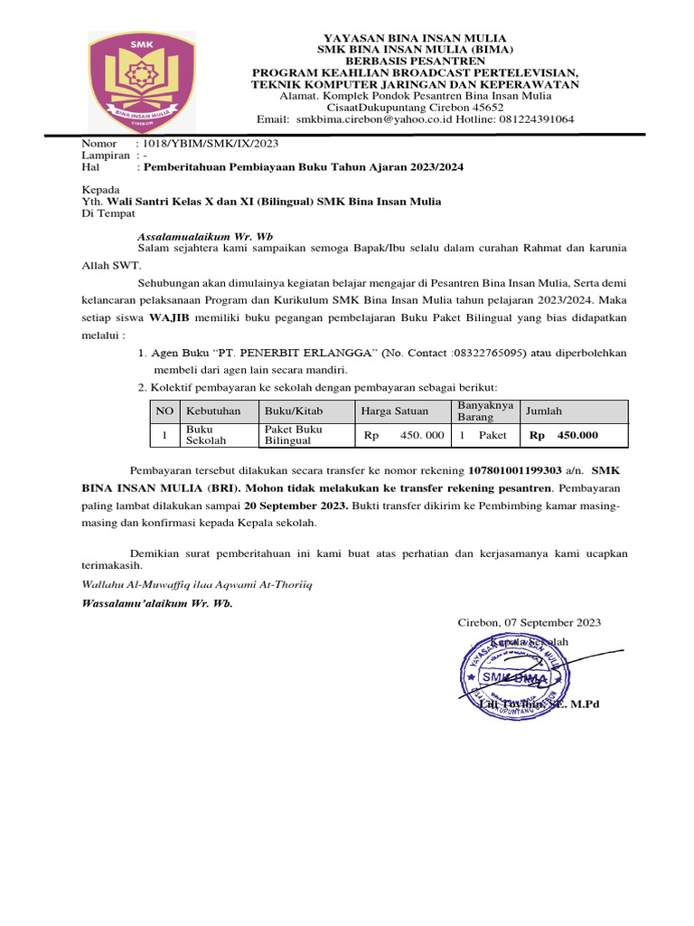 Surat Pemberitahuan Bilingual X XI | PDF