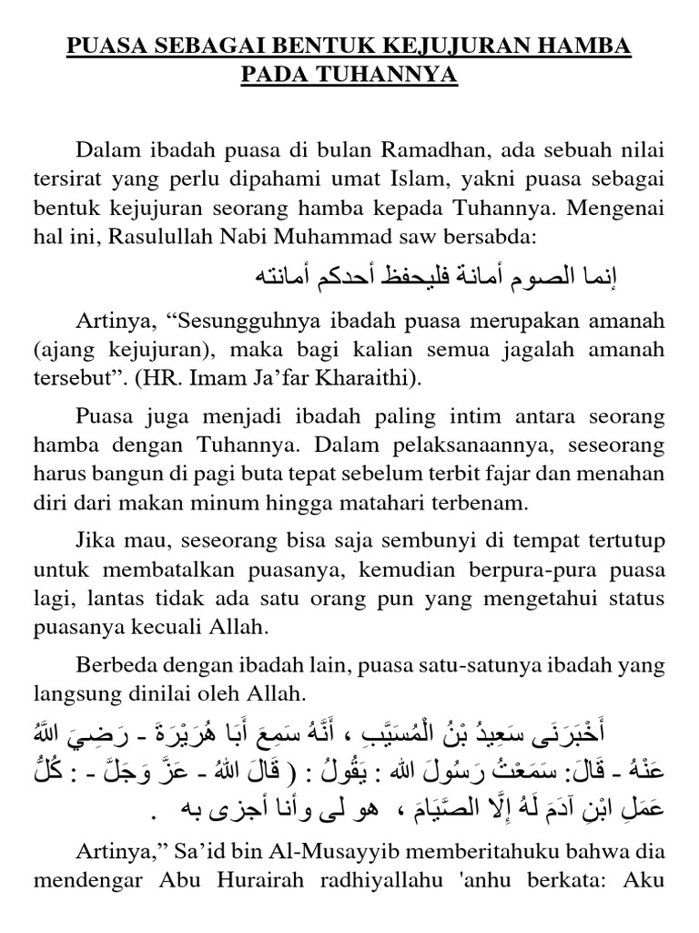 Puasa: Kejujuran Hamba pada Tuhan | PDF
