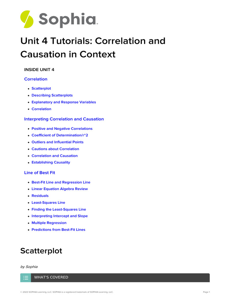 Unit 4 Tutorials Correlation And Causation In Context Pdf Coefficient Of Determination