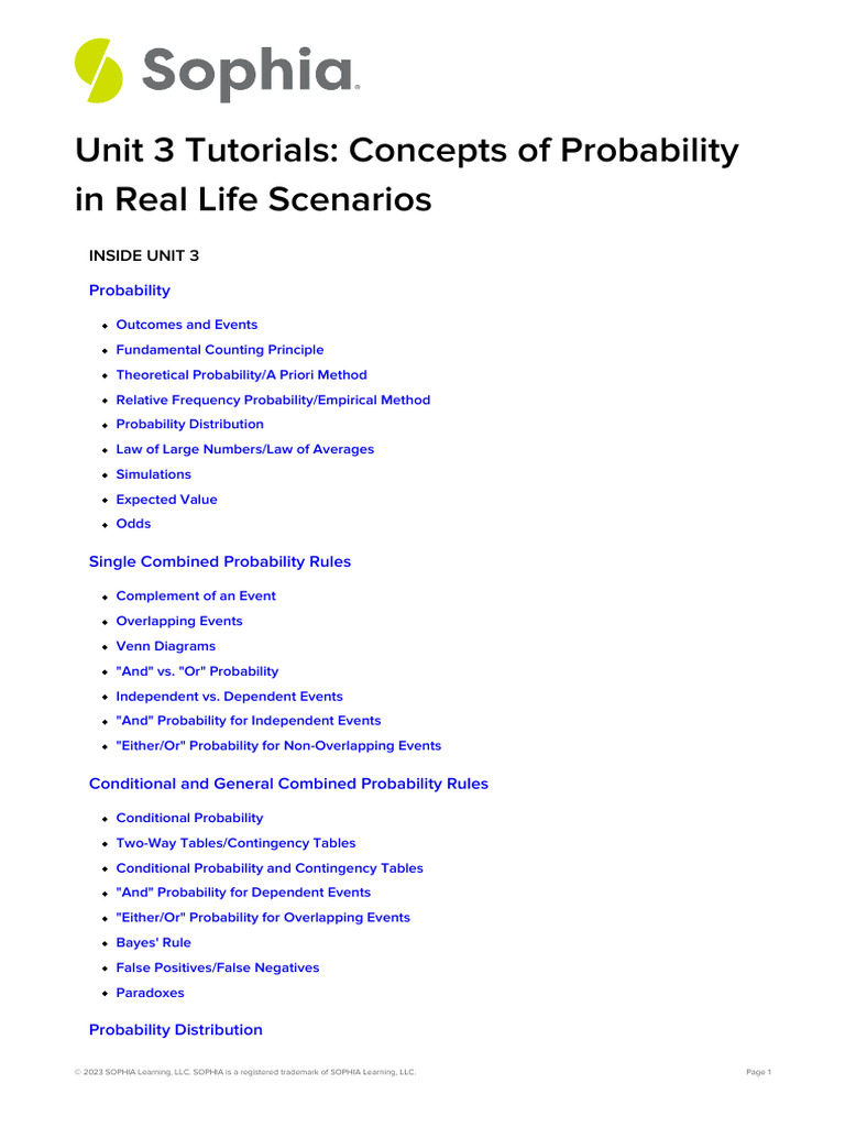 Unit 3 Tutorials Concepts of Probability in Real Life Scenarios | PDF ...