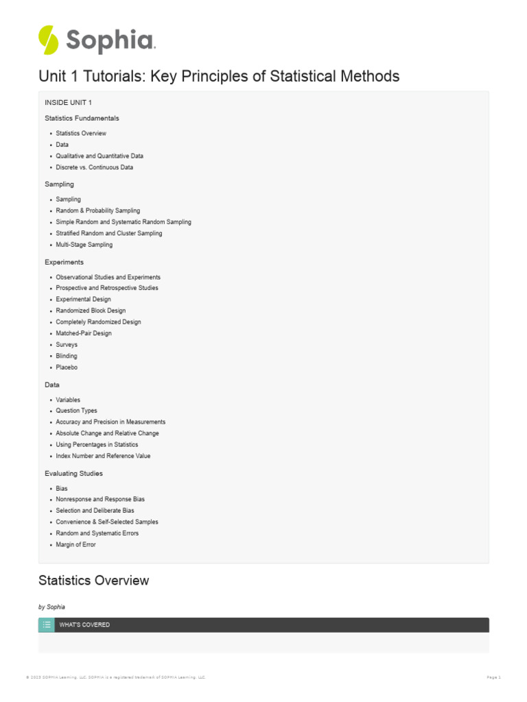 Unit 1 Tutorials Key Principles of Statistical Methods | PDF | Level Of Measurement | Statistics