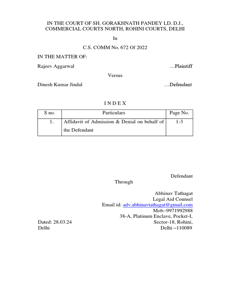 Admission Denial | PDF | Affidavit | Civil Law (Common Law) Admission Denial | PDF | Affidavit | Civil Law (Common Law)