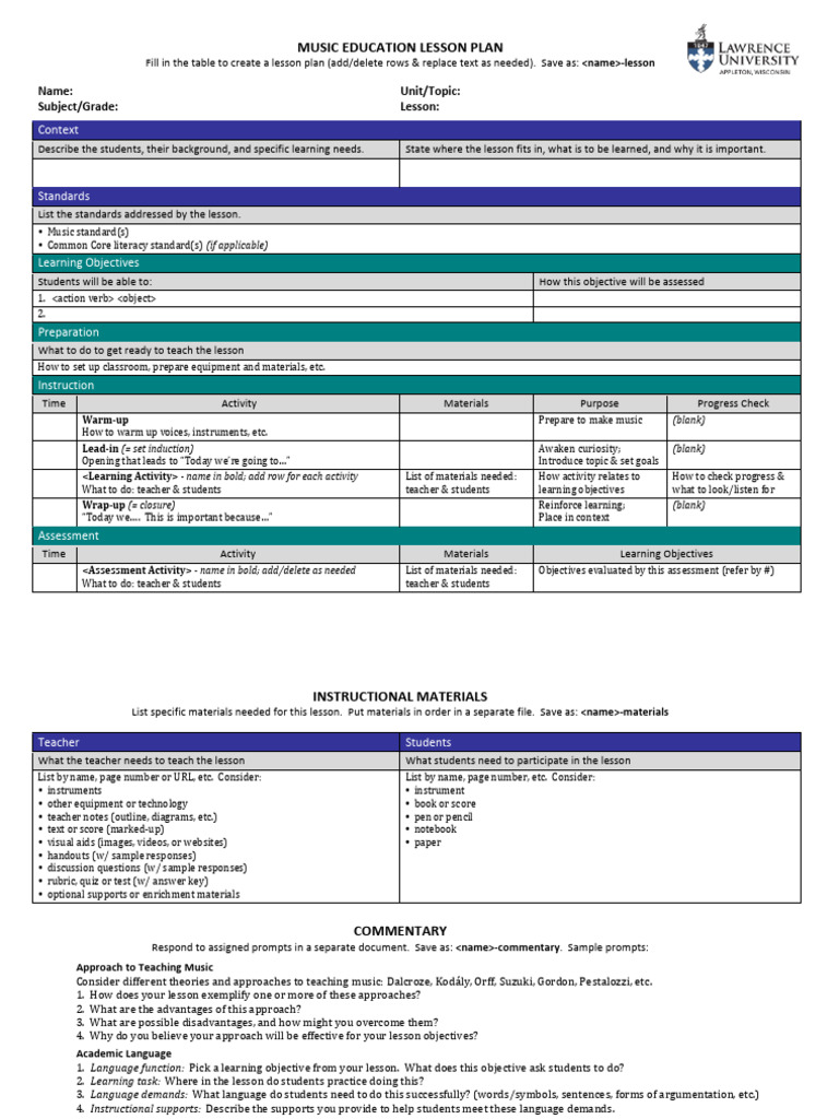 Music Education Lesson Plan Template | PDF | Learning | Lesson Plan