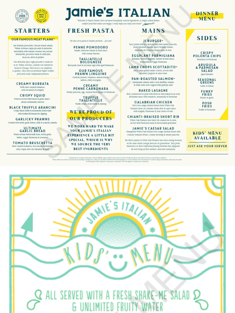 Jamies Italian Menu Sample | Download Free PDF | Italian Cuisine | Foods