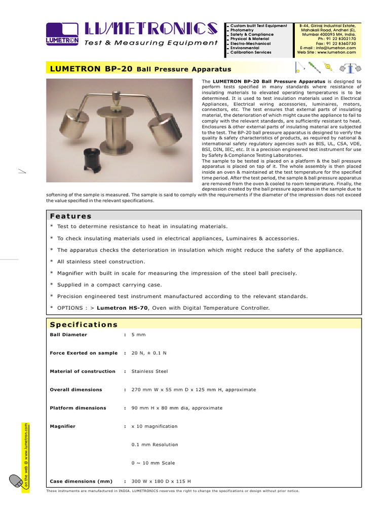 Ball Pressure Test Apparatus | PDF | Safety | Electrical Wiring
