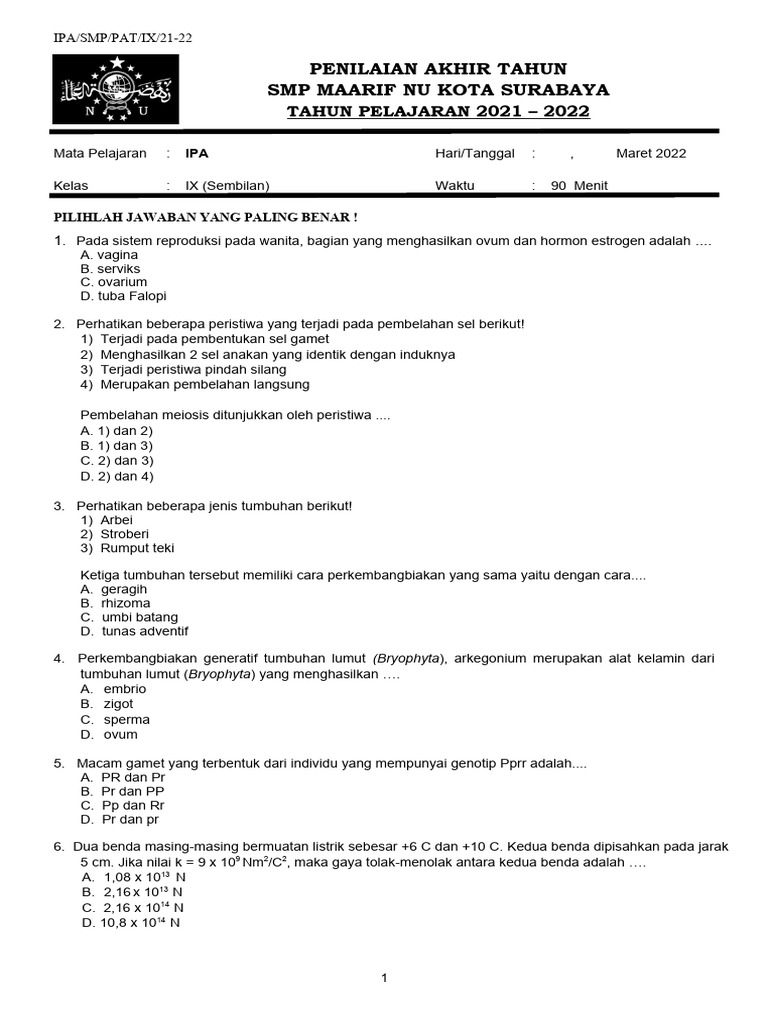 4 - Naskah Soal Ipa Pat 9 Genap - 21-22 Baru | PDF