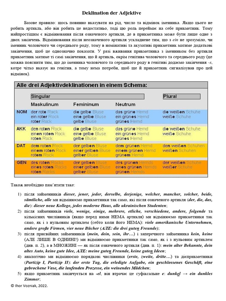Deklination Der Adjektive | PDF