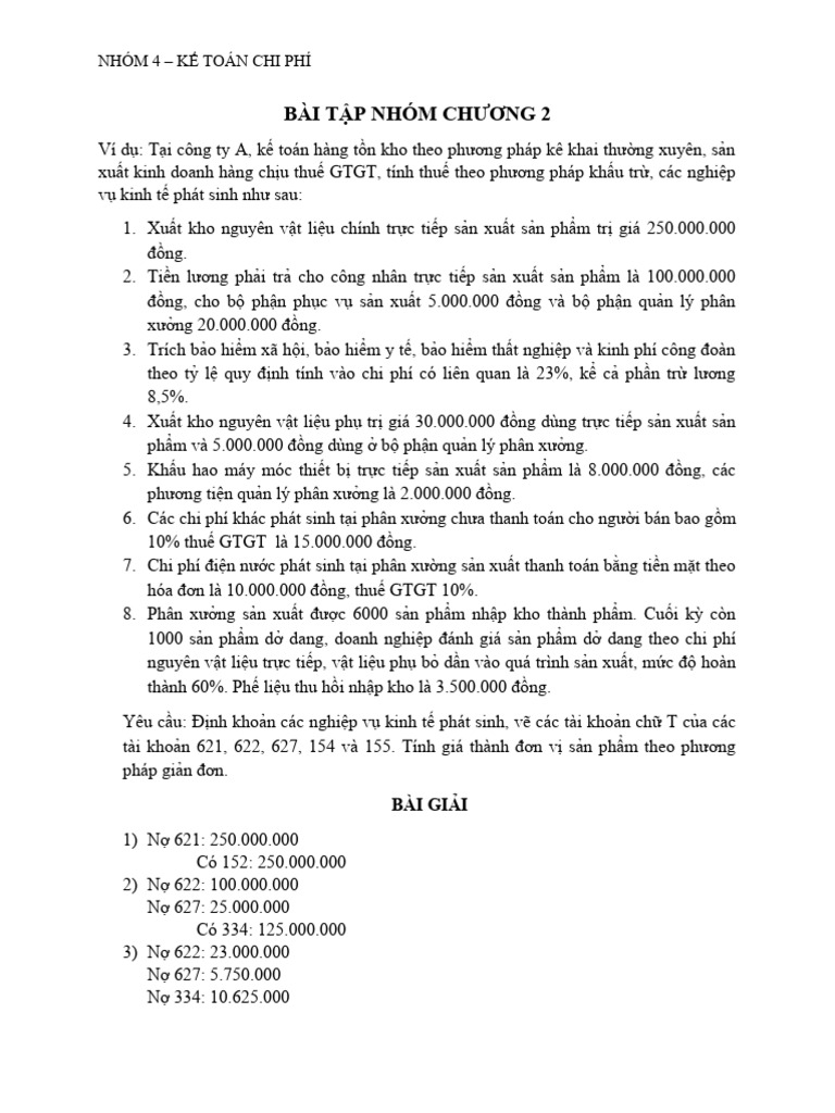 BÀI TẬP NHÓM CHƯƠNG 2 ktcp 1 | PDF