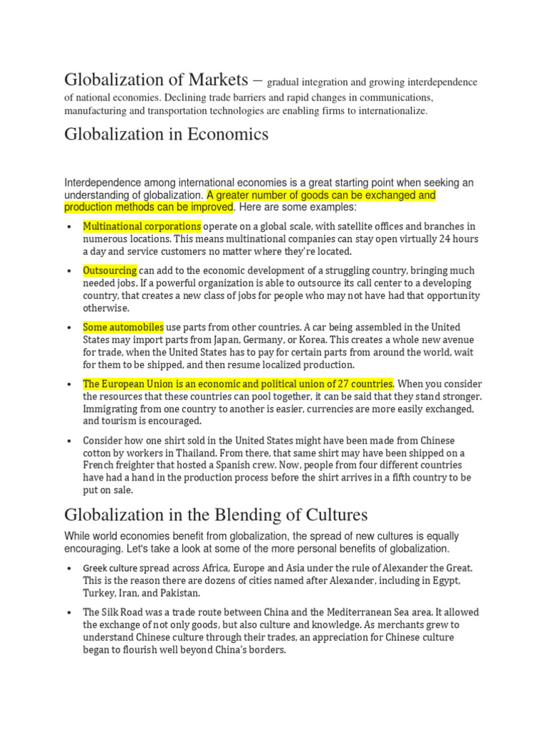 Types of globalization | PDF | Globalization | Trade