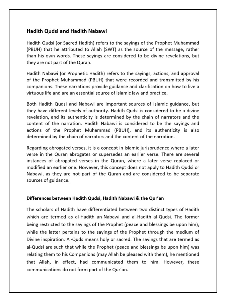 Hadith Qudsi and Hadith Nabawi | Download Free PDF | Hadith | Quran