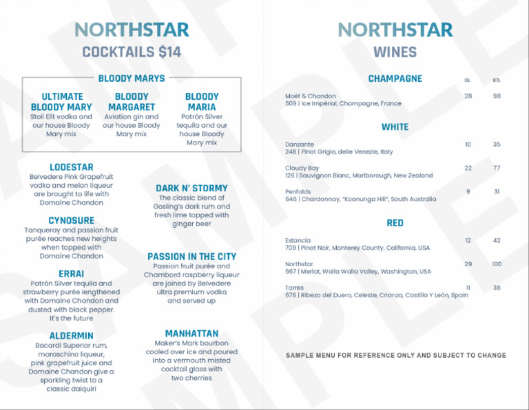 North Star Bar Menu Sample | PDF