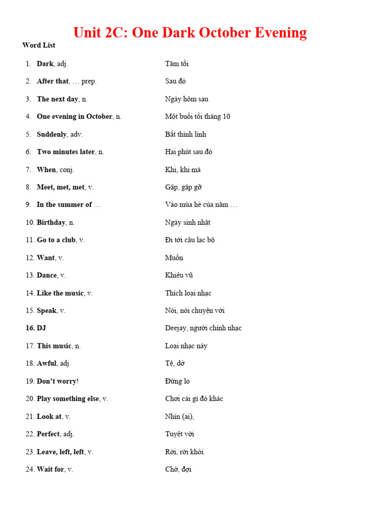 Unit 2C Word List | PDF