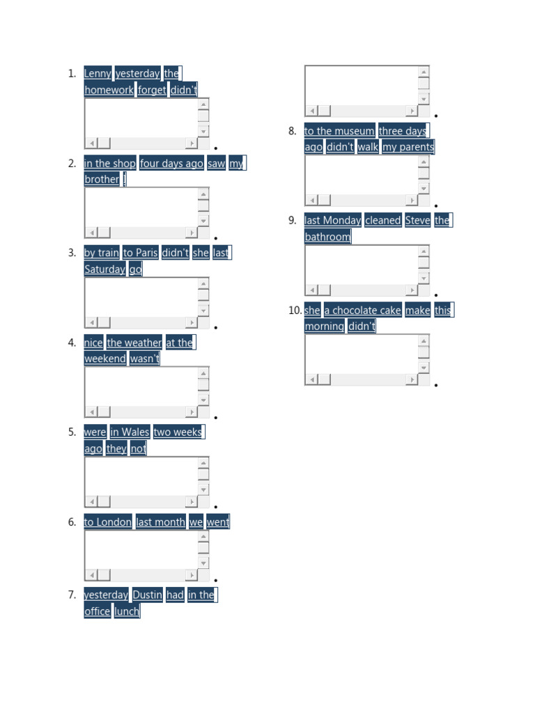 Past simple order the words | PDF