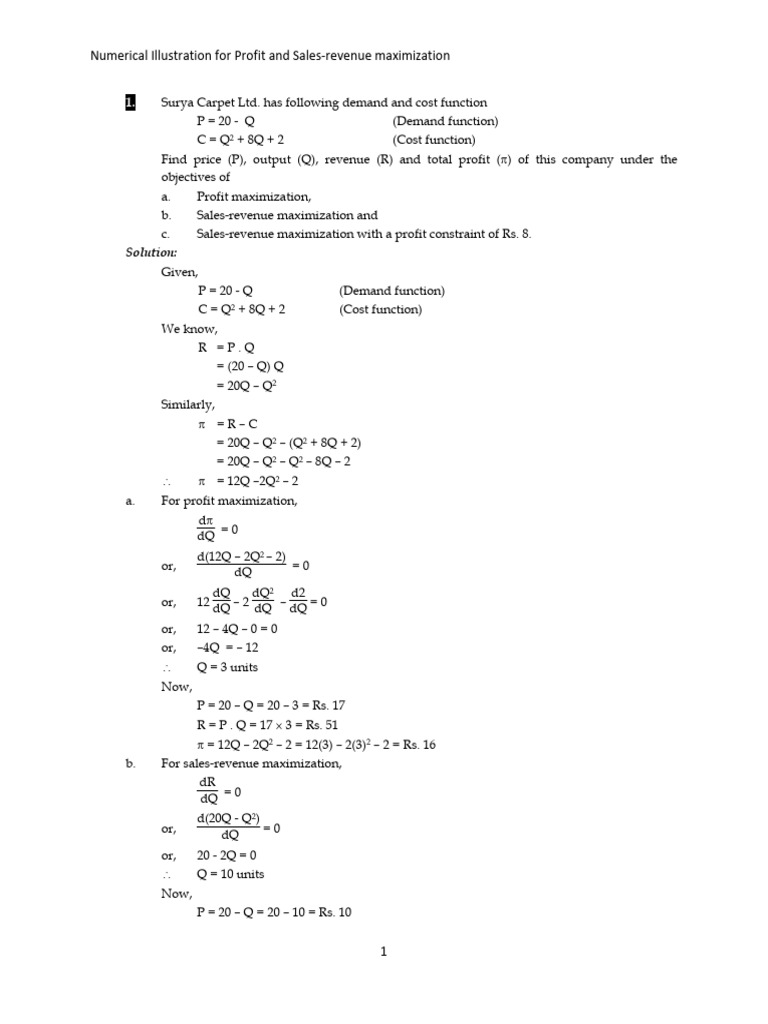 Profit and Sales Revenue Maximization | PDF | Profit (Economics ...