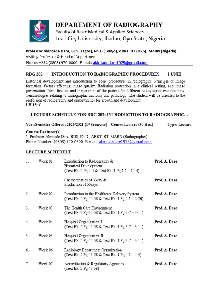 Radiography Course Outline Nigeria | PDF | Radiography | Radiology