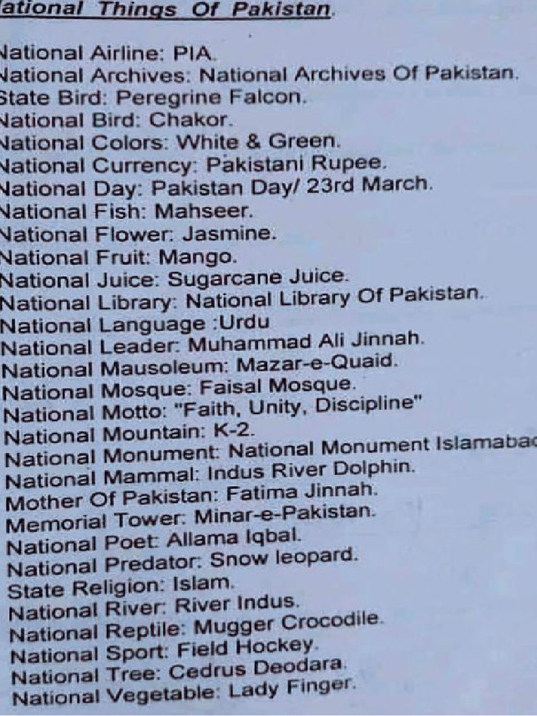 National Things of Pakistan | PDF