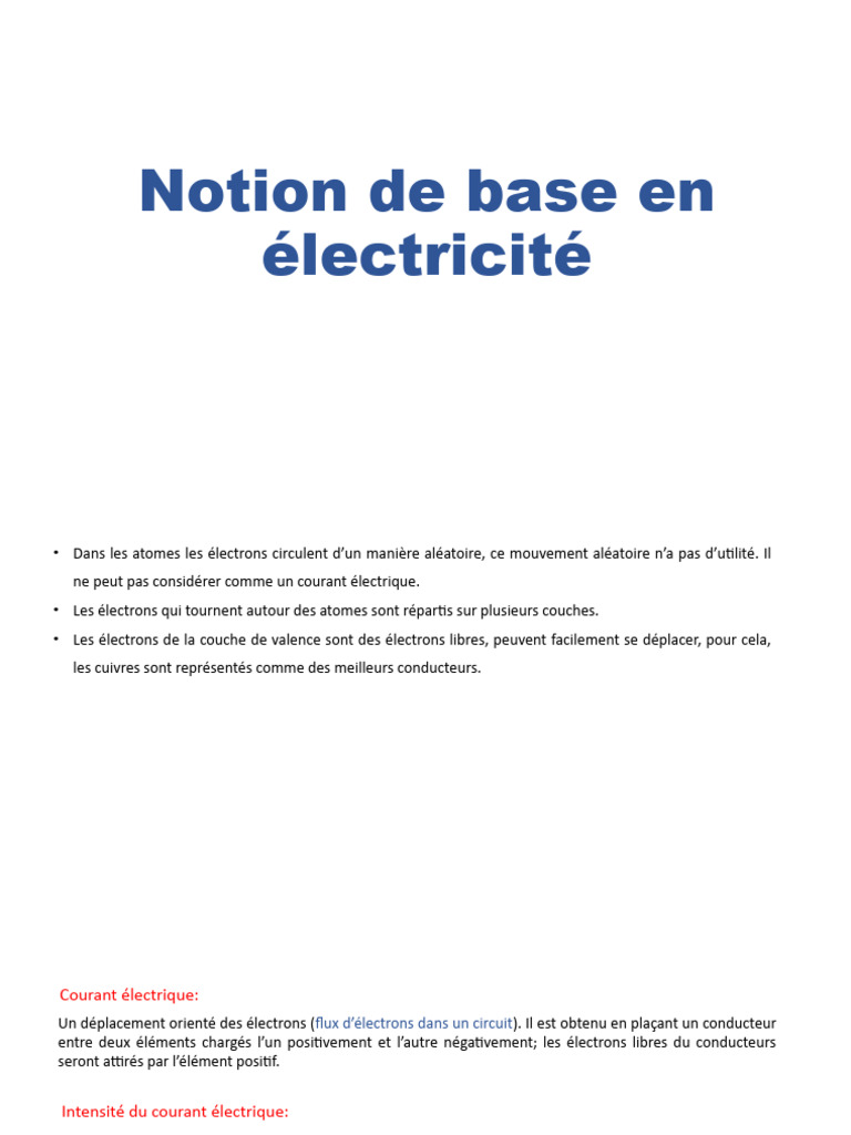 Notion de Base de L'électricité | PDF | Courant électrique | Résistance (électricité)