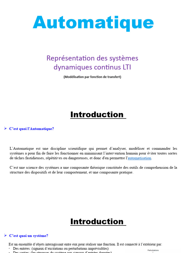 Automatique: Représentation Des Systèmes Dynamiques Continus LTI | PDF ...