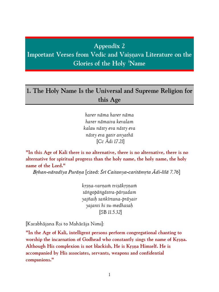 Glories of Holy Name Verses English | PDF | Vedas