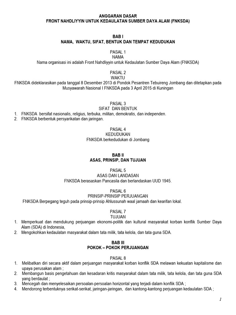 Adoc - Pub - Anggaran Dasar Front Nahdliyyin Untuk Kedaulatan S | PDF