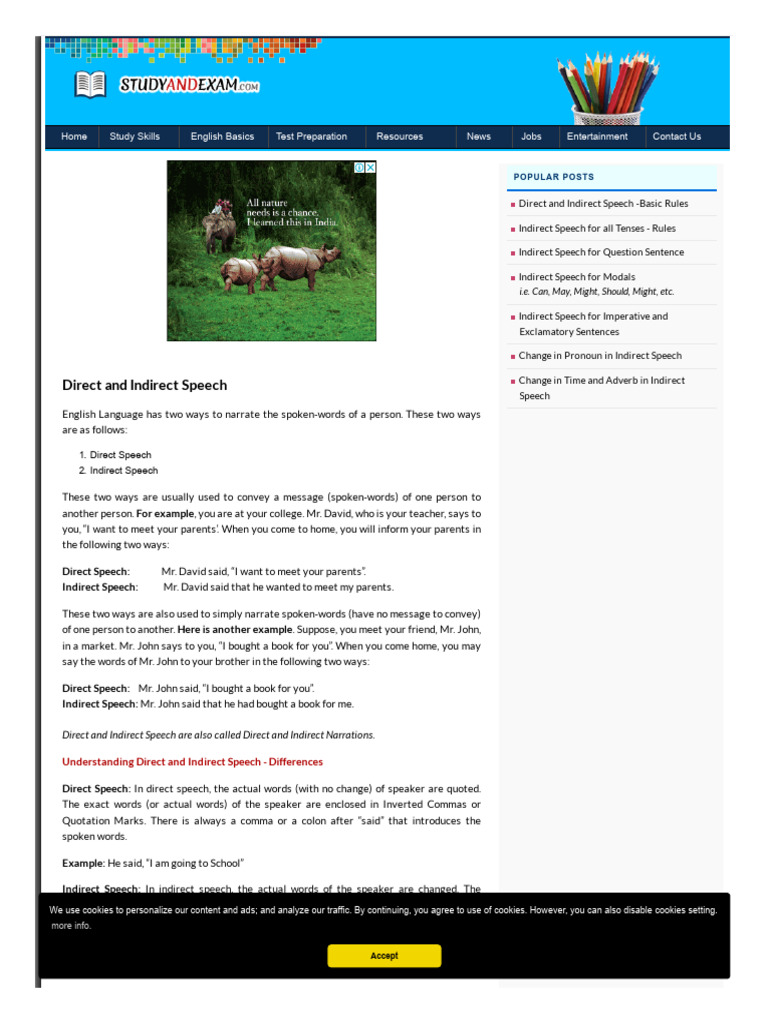 Studyandexam Com Direct Indirect Speech HTML | PDF | Verb | Language ...