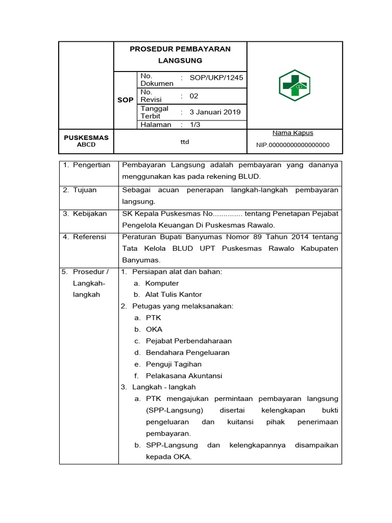 Sop Pembayaran Langsung F | PDF | Bisnis | Pengelolaan Keuangan & Uang
