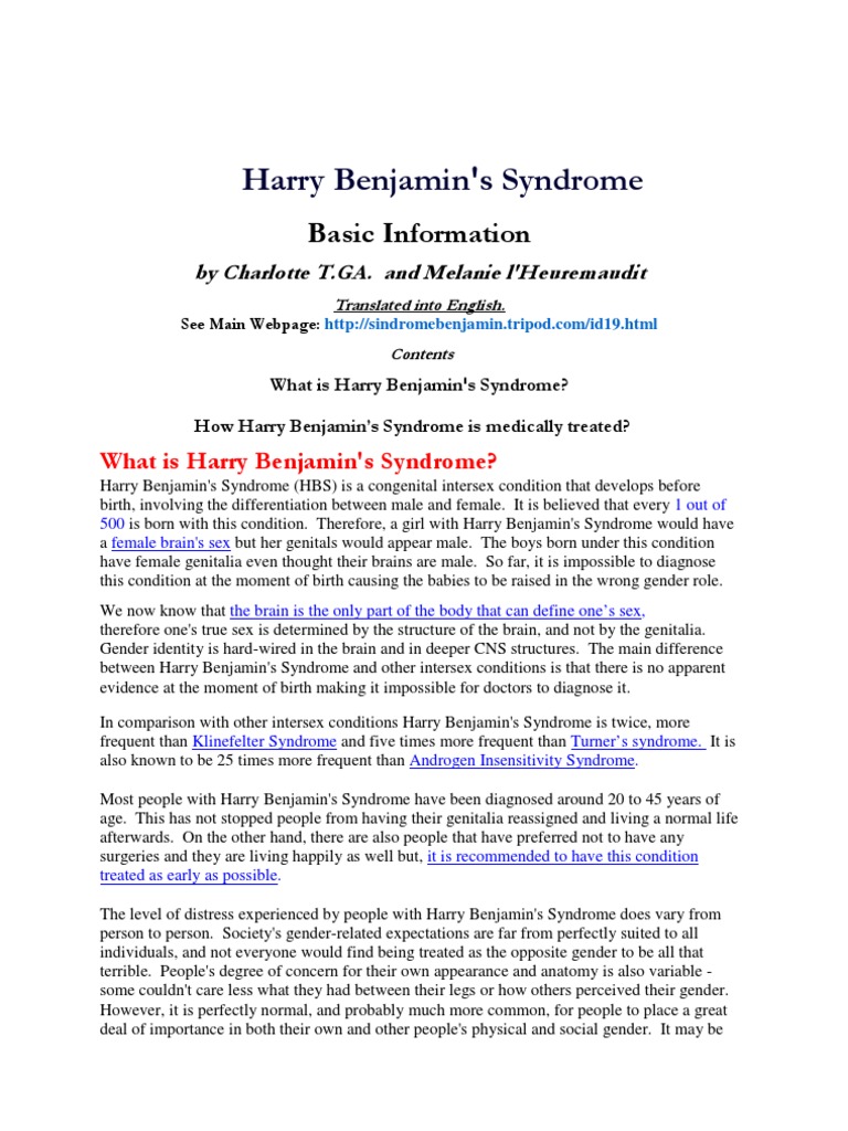 Harry Benjamin Syndrome As An Intersex Condition | PDF | Transsexual ...