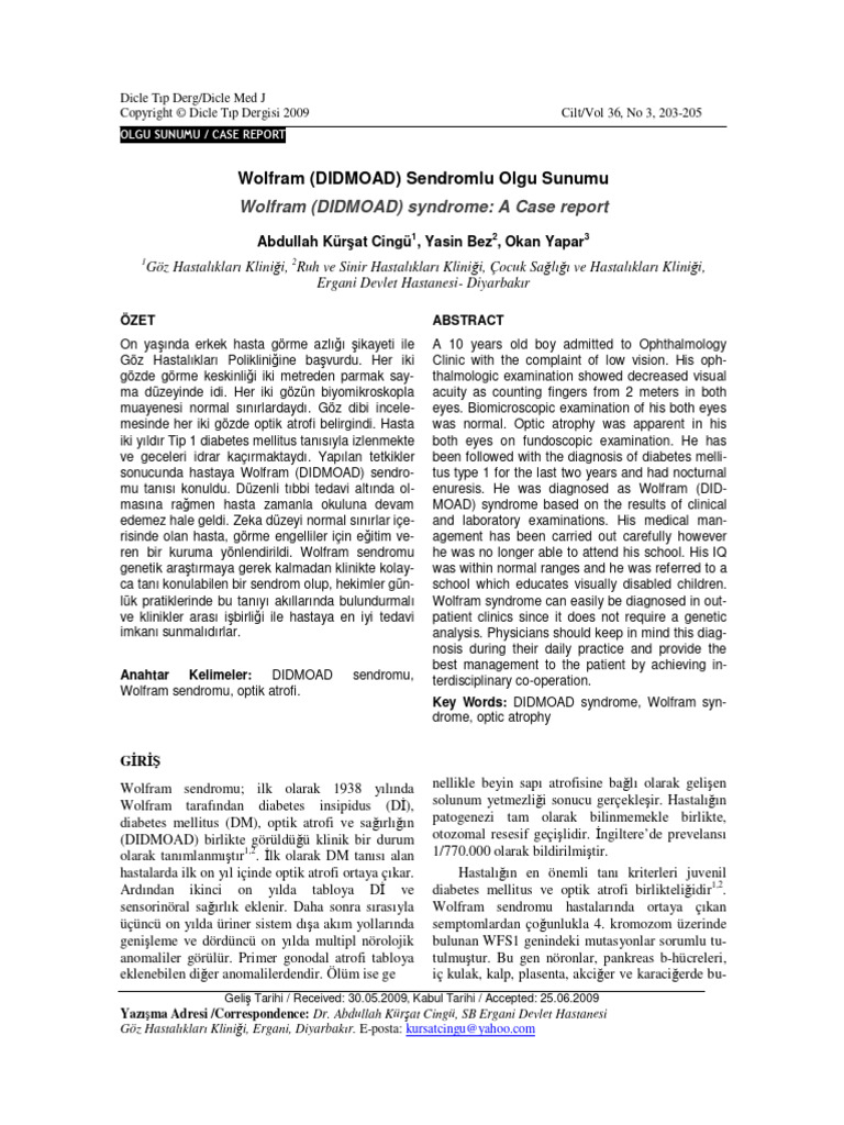 Wolfram (DIDMOAD) Sendromlu Olgu Sunumu (#63990) - 54011 | PDF