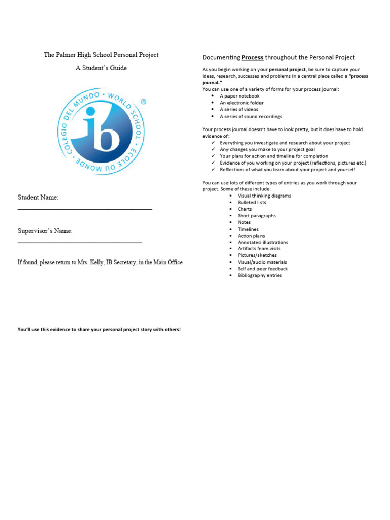 Personal Project Process Journal Template | PDF | Goal | Personal ...