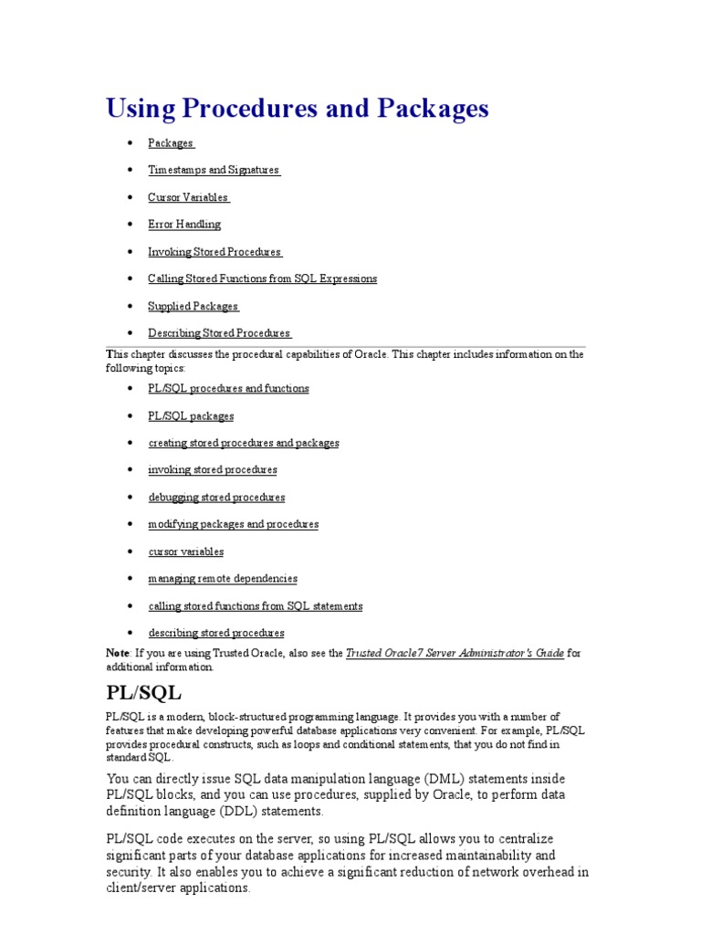 Executing Oracle SQL Packages with Params | PDF | Pl/Sql | Parameter (Computer Programming)