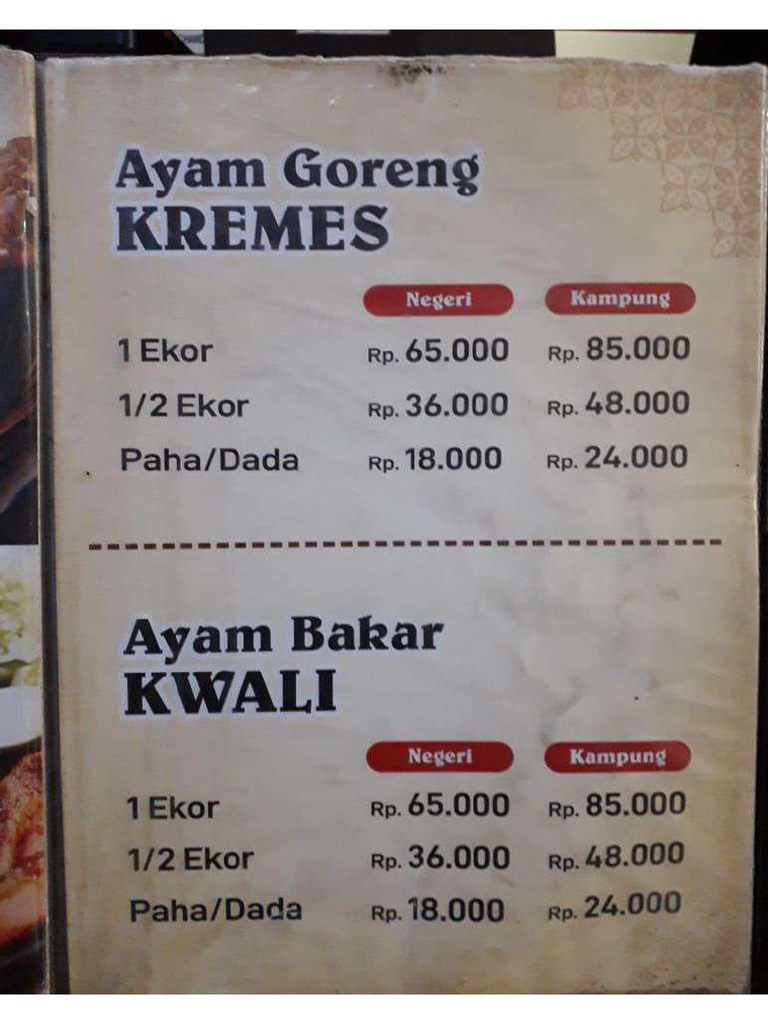 Menu Ayam Kremes Bu Tjondro Bintaro | PDF