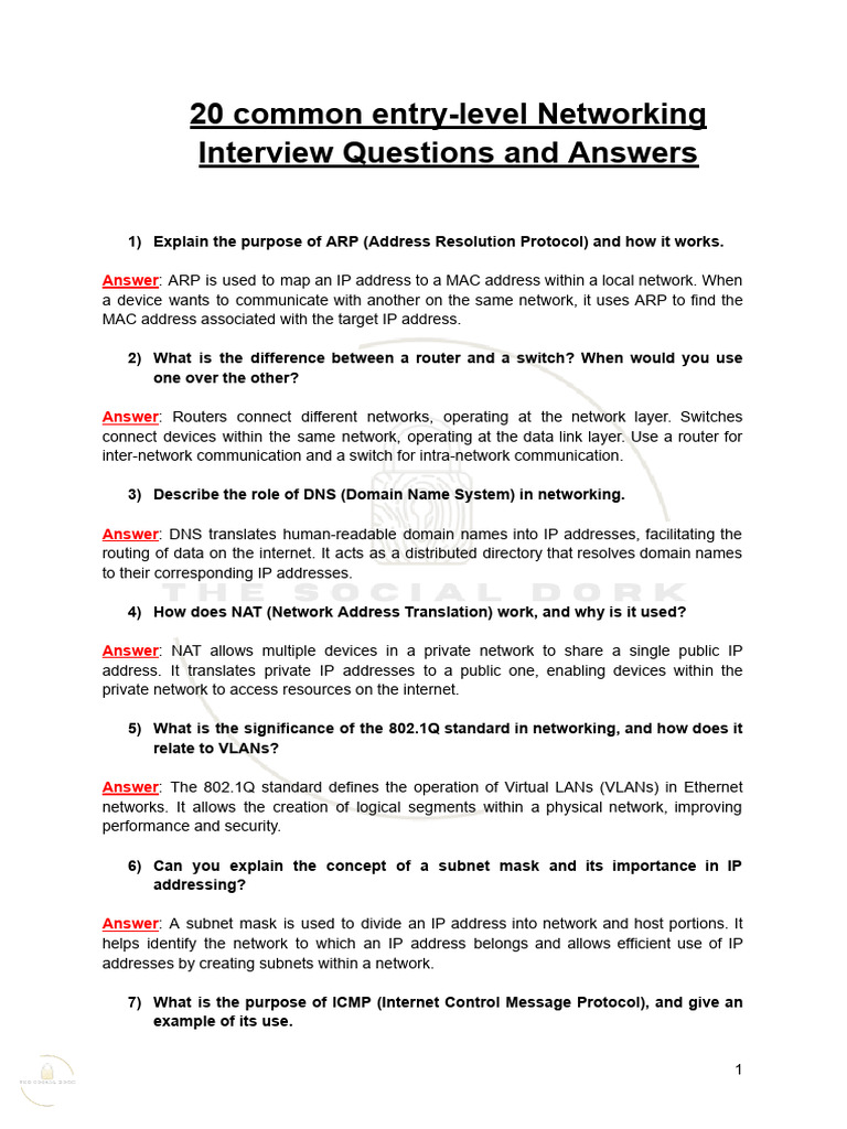 20 Common Entry-Level Networking Interview Q and A | PDF | Computer ...