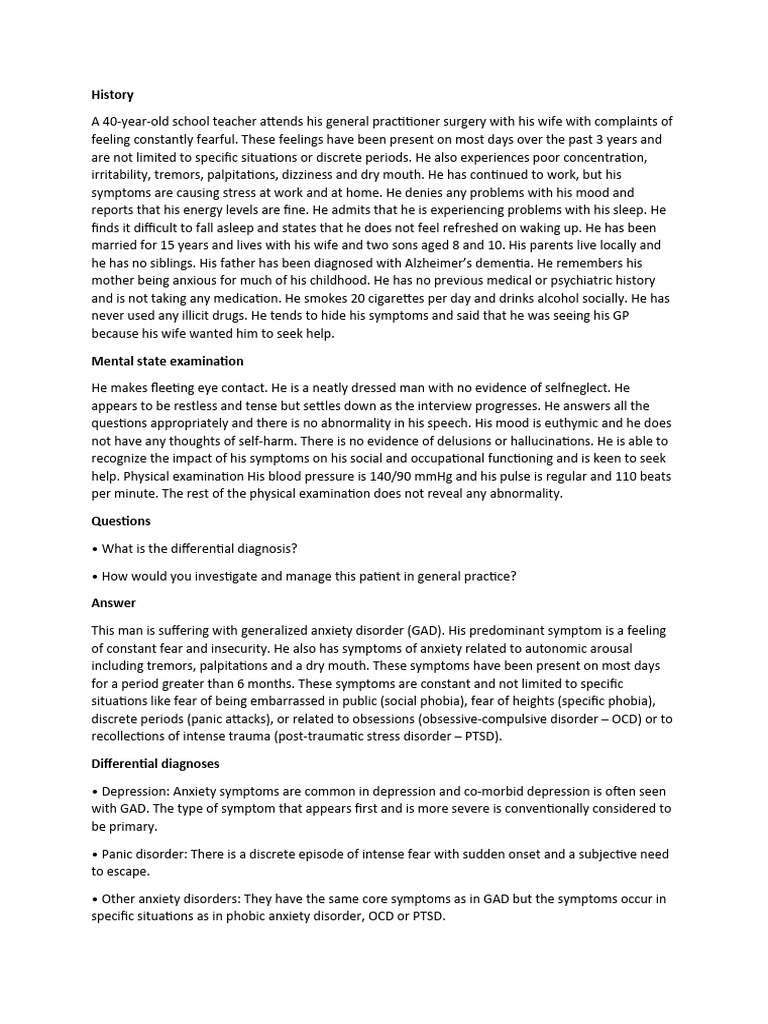 Anxiety Clinical Case With Answer | PDF | Anxiety Disorder ...