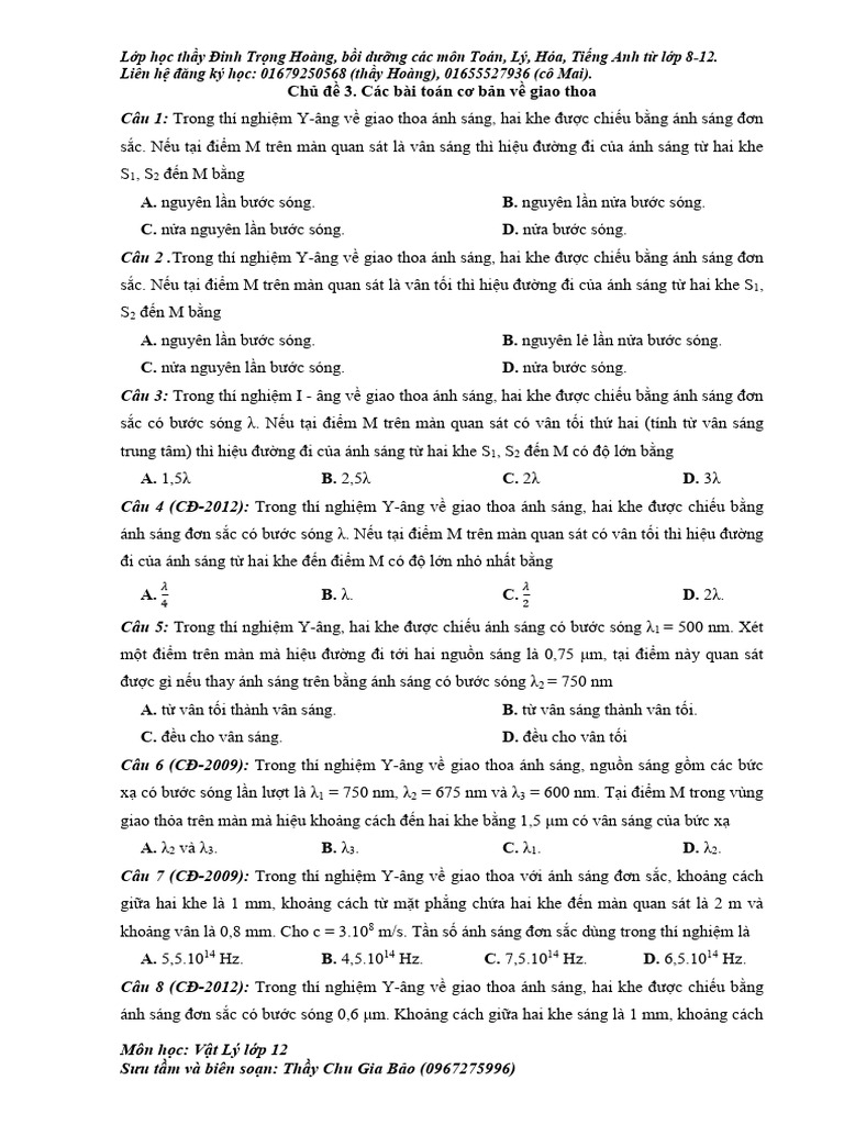 các bài toán cơ bản về giao thoa | PDF