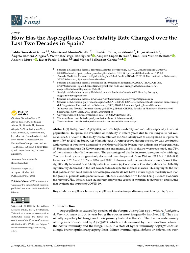 How Has The Aspergillosis Case Fatality Rate Changed Over The Last Two Decades in Spain? | PDF ...