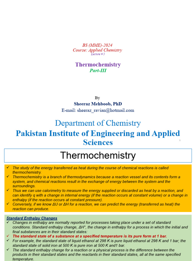BS MME 2024 Lec#5 | PDF | Enthalpy | Chemical Reactions