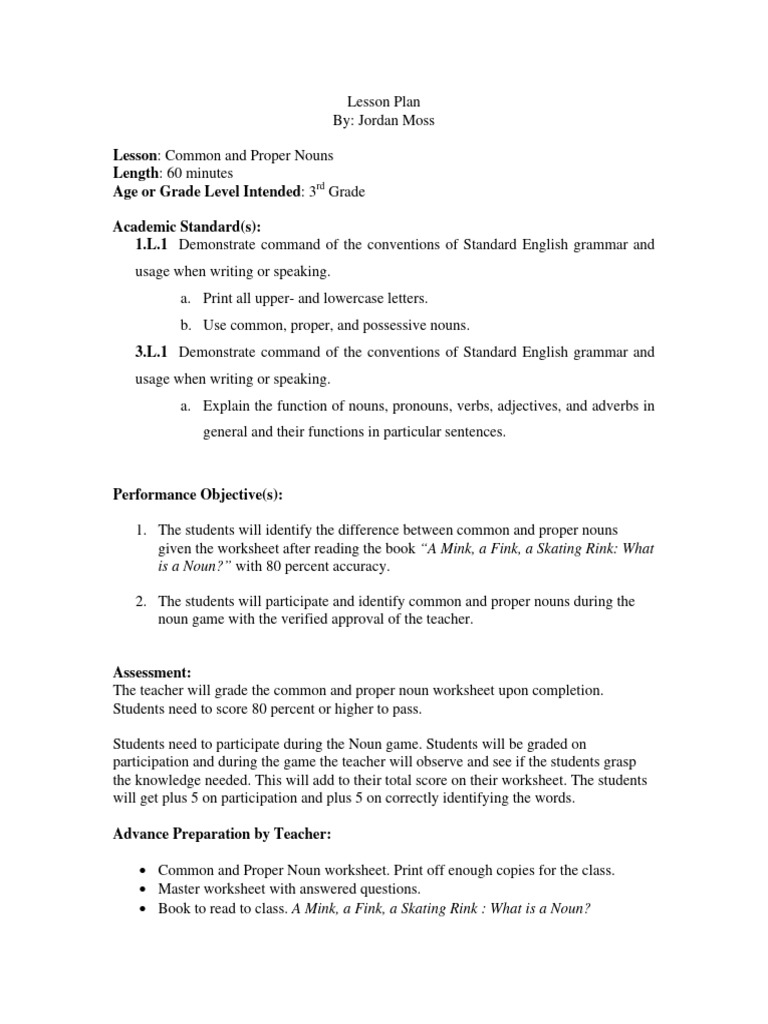 Moss JR 340 Lesson 2 Nouns | PDF | English Grammar | Languages