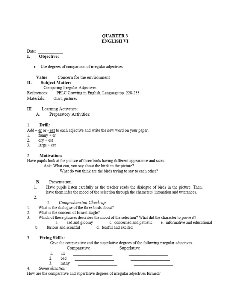 Quarter 3-Dlp-English 6 | PDF | Adjective | English Language