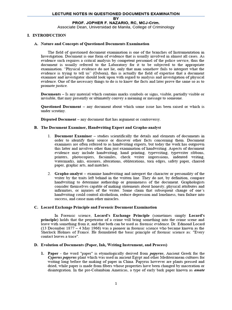 Notes Questioned Document Examination | PDF | Pen | Writing Implements
