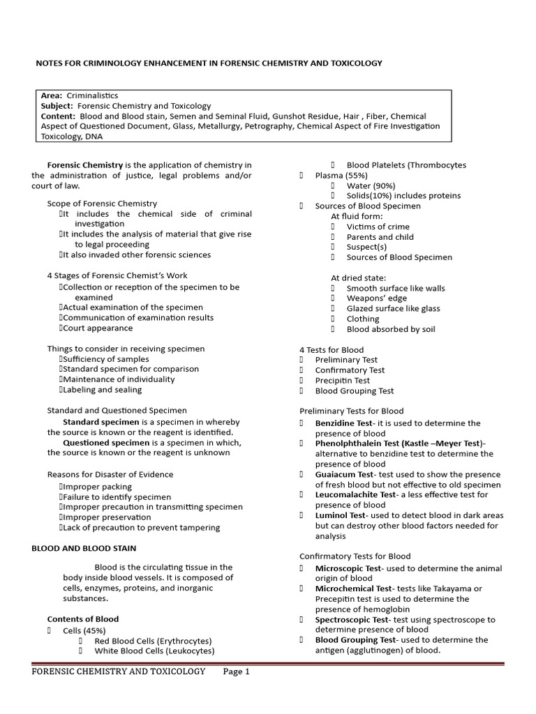 Notes 3 Forensic Chemistry Toxicology | PDF | Dna | Hair