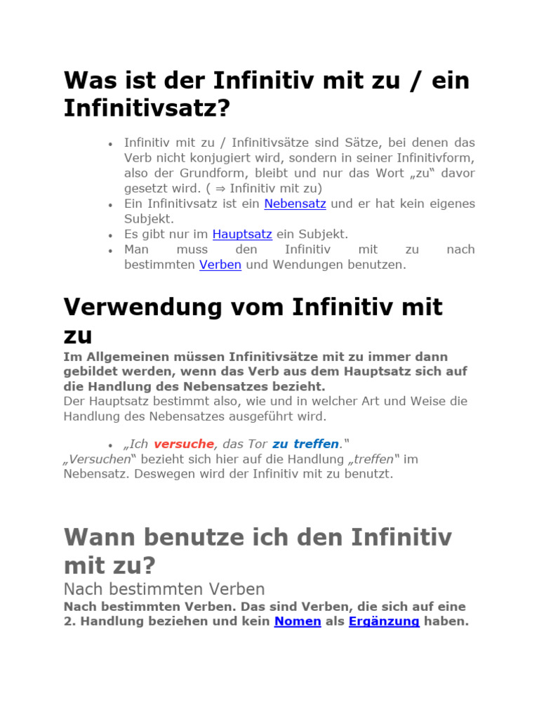 Was Ist Der Infinitiv Mit Zu | PDF