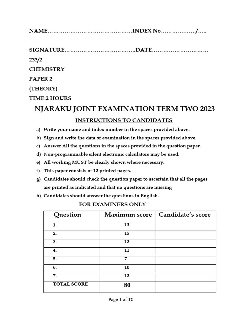 Chemistry Paper TWO | Download Free PDF | Precipitation (Chemistry ...