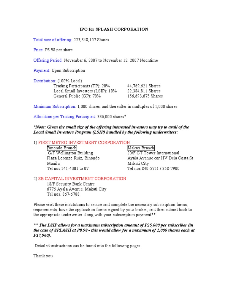 Splash Final | PDF | Initial Public Offering | Stocks