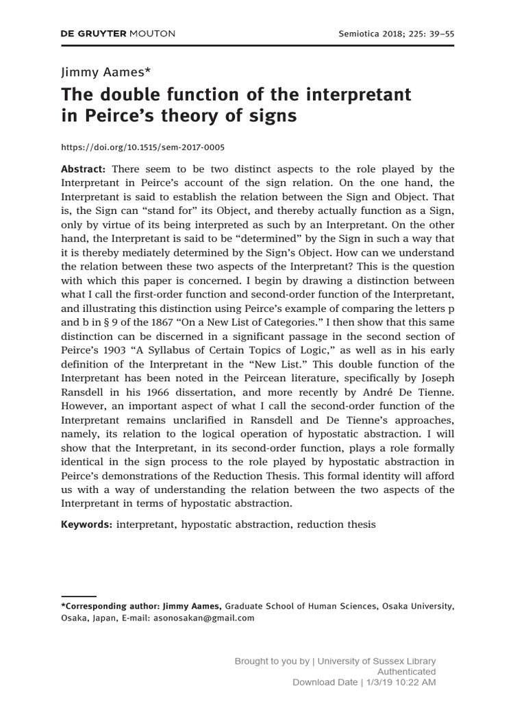 Aames (2018) The Double Function of The Interpretant in Peirce's Theory of Signs | PDF | Charles ...